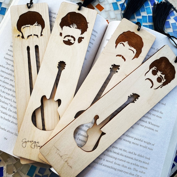 The Beatles Bookmark Set: Engraved Birch Wood, Personalized Tassel - Etsy