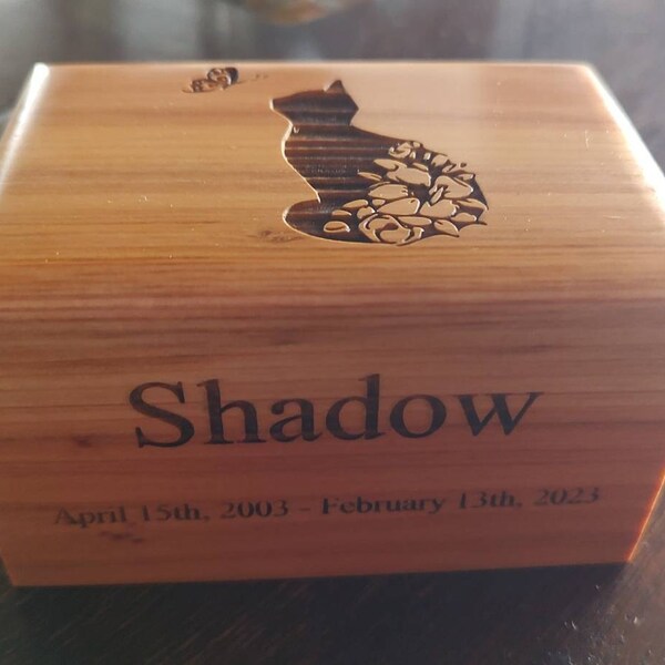 Engraved Wood Cat Urn: Small Pet Cremation Box - Etsy
