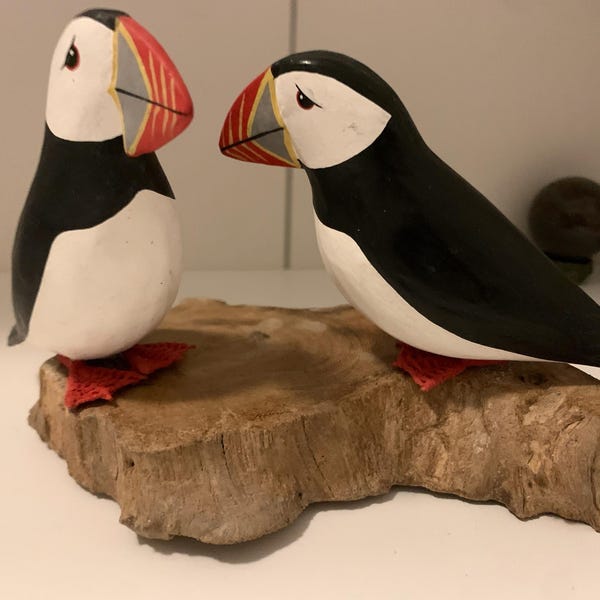 Hand Carved Wooden Puffin Figurines | Coastal Decor | Nautical ...