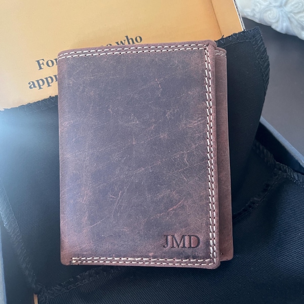 Full Grain Leather Trifold Men's Wallet, RFID, Personalized Monogram ...