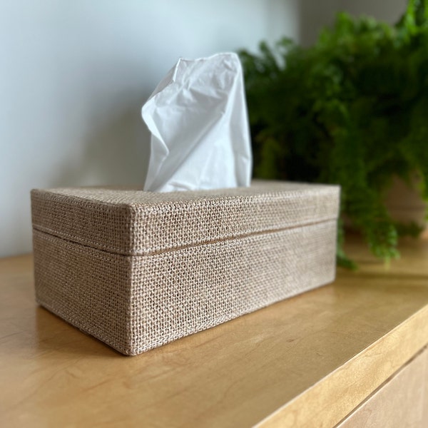 Handmade Jute Tissue Box Cover, Natural Boho Tissue Box for Table Decor ...
