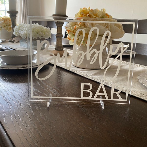 Bubbly Bar Table Sign || Clear Acrylic Wedding Sign Champagne Bar ...