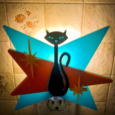 Mid Century Modern Acrylic Night Light With Black Cat Design - Etsy