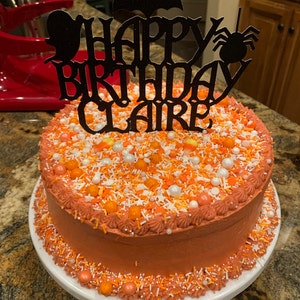 Halloween Themed Birthday Cake Topper, Personalized Happy Birthday Cake ...