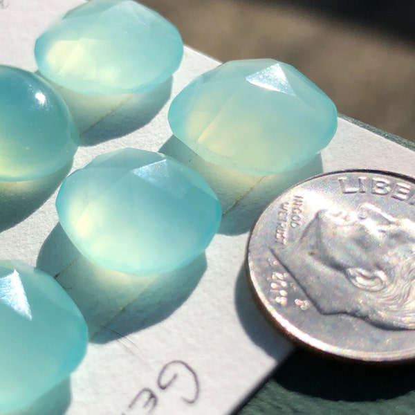 11-15mm Aqua Chalcedony Rose Cut Cabochon, Blue Faceted Gemstone, Aqua ...
