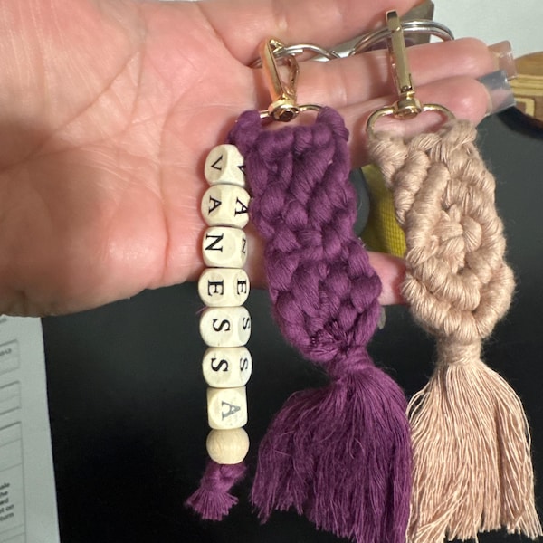 Macrame Name Keychain for Bridesmaid With Card and Flower, Custom ...