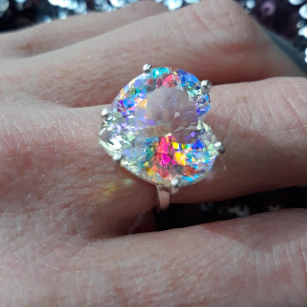 Magical Mystic Topaz Ring, Portuguese Cut, 8×8 MM 925 Sterling Silver ...