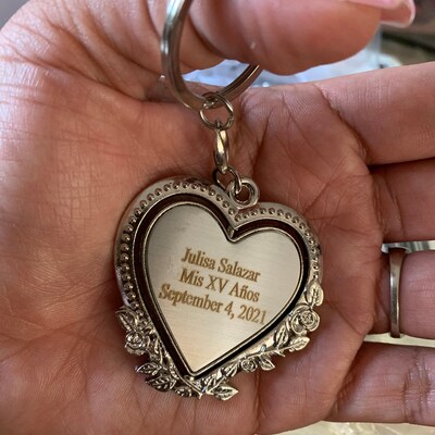 Personalized Spinning Quinceañera Keychain Favor 12 PCS Engraved Metal ...