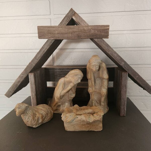 Nativity Stable Manger Rustic Lighted Handmade Wooden Crèche Reclaimed Cedar FAST FREE SHIPPING ...