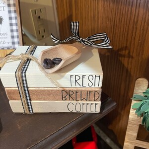 Coffee Mini Wood Book Stack With Scoop/ Coffee Decor/ Book - Etsy