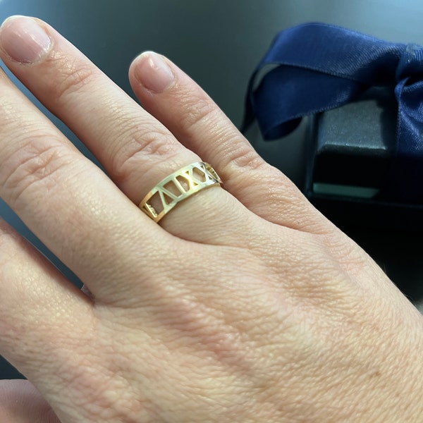 Real Gold Custom Roman Numerals Ring, Personalized Wedding Date Band in ...