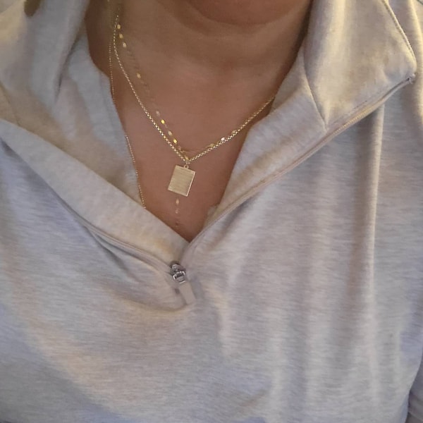 14K Gold Glitter Chain Y Drop Necklace, Flat Link Chain Y-drop Chain ...