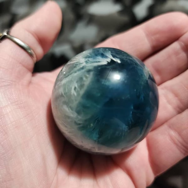 Natural Feather Fluorite Sphere , Snowflake Quartz Crystal Fluorite ...