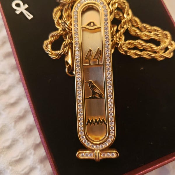 8k Solid Gold Personalized Cartouche Necklace, Egyptian Personalized ...