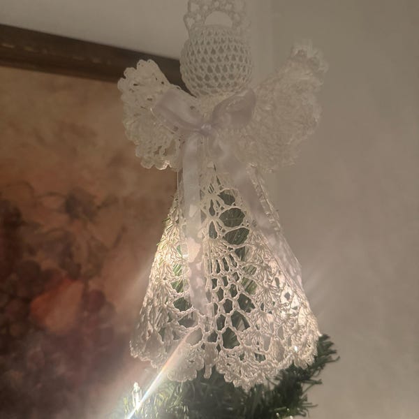 Crochet Angel Christmas Tree Topper White Cotton Treetop Angel Etsy