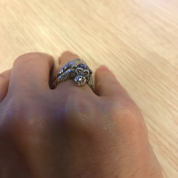 Sterling Silver Chimpanzee Ring, Monkey Ring, Silver Ring, Animal Ring ...