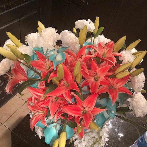 Korallen Tiger Lilien Centerpieces DIY Seide Brautsträuße Urlaubsdeko ...