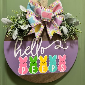 Happy Easter Front Door Decor Easter Welcome Sign Hello Peeps Easter ...