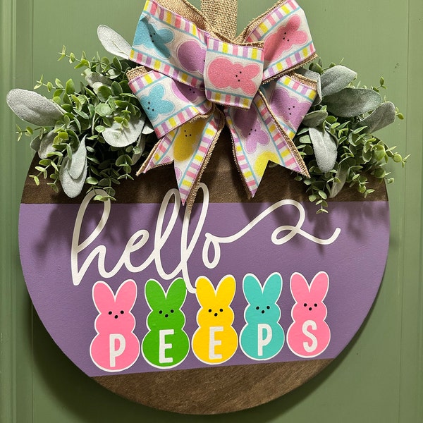 Happy Easter Front Door Decor | Easter Welcome Sign | Hello Peeps ...