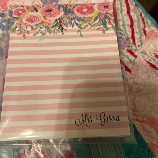Personalized Notepad, Pink Watercolor Floral, Floral Notepad ...