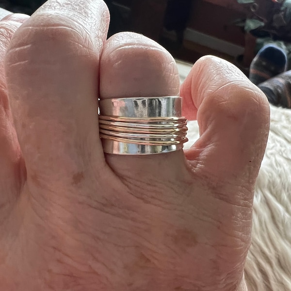 Sterling Silver Gold Wide Band Spinner Ring - Fiddle Meditation Rings ...