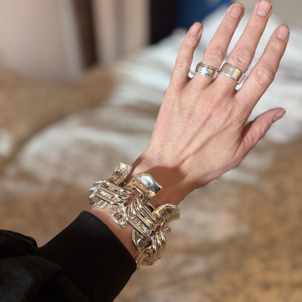 Antique Silver Heavy Bracelet, Silver Link Bracelet, Massive Chunky ...