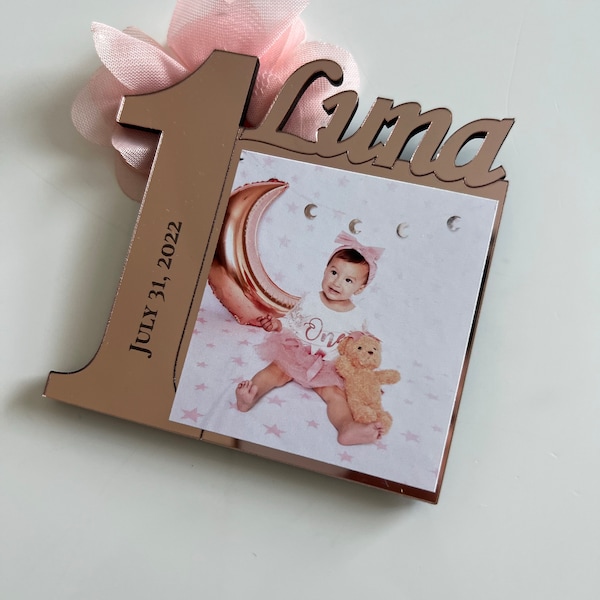 Rose Gold Birthday Photo Frame Magnet, 1st Birthday Favors Girl, First ...