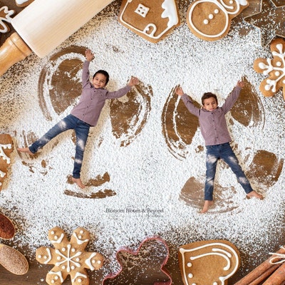 Gingerbread Cookie Backdrop, Christmas Baking With Flour Snow Angels - Etsy