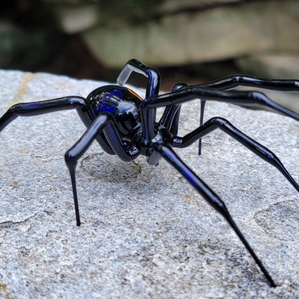 Art Glass Spider Figurine, Blown Glass Spider, Spider Halloween, Hand ...