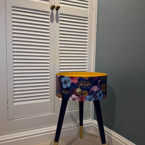 Pink Tiger Square Bedside Table, Two Drawers, Ideal Nightstand. Flamingo and Baby Pink With Gold ...