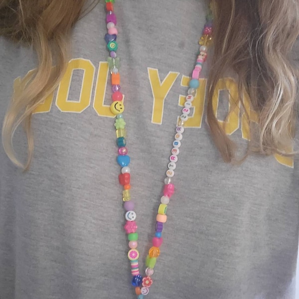 Y2K Rainbow Beaded Lanyard | Colorful Teacher Lanyard | Personalized ...