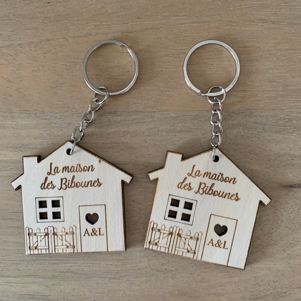 Customizable Wooden House Key Ring, Housewarming Gift, Personalized ...