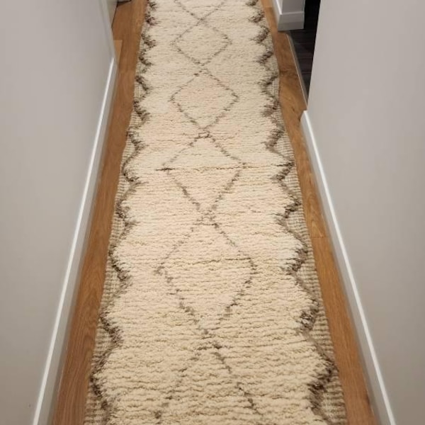 Custom Hallway Beige Moroccan Rug Runner, Beni Ourain Runner Rug ...