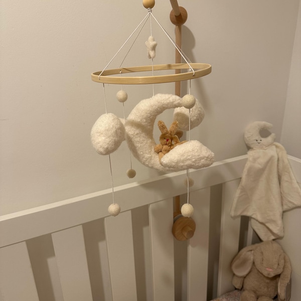 TEDDY’S DREAM Cot Mobile, Boucle Cot Mobile, Cloud Mobile, Neutral ...