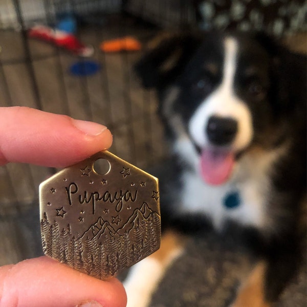 Dog Tag for Dogs, Dog Tag, Mountain, Stars, Trees, Moon, Echo Ridge ...