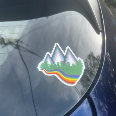 Progressive Pride Mountains Sticker, Get Outside, Mountain Sticker, PNW ...