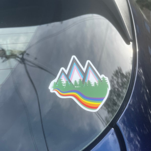 Progressive Pride Mountains Sticker, Get Outside, Mountain Sticker, PNW ...