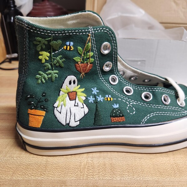 Ghost Garden Embroidered Converse, Custom Converse High Tops, Ghost ...