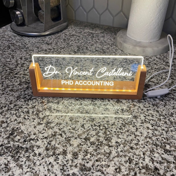 Personalized Desk Acrylic Plaque With Wooden Base, Custom Office Decor ...