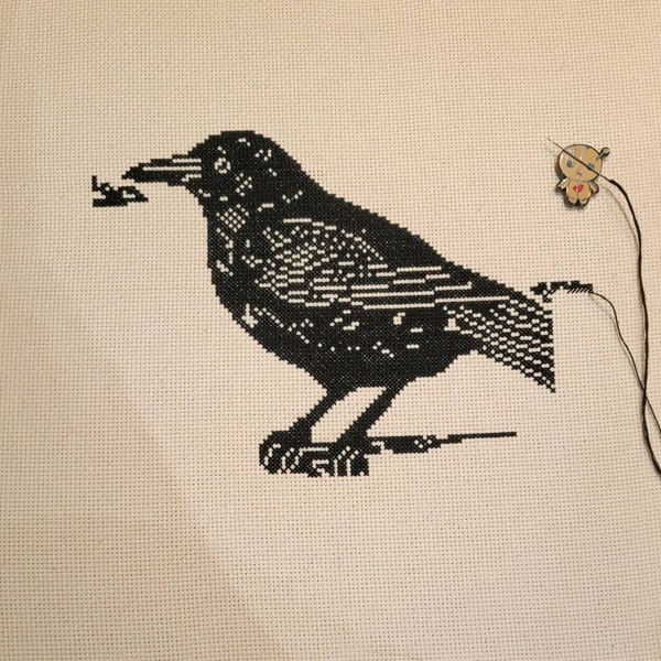 Raven Woodcut Crow Cross Stitch Pattern Horror Gift for Goth X-stitch ...