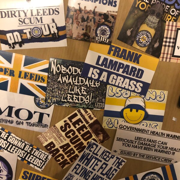 100 X Leeds United Stickers - Based on LUFC Poster Shirt Scarf Pin ...
