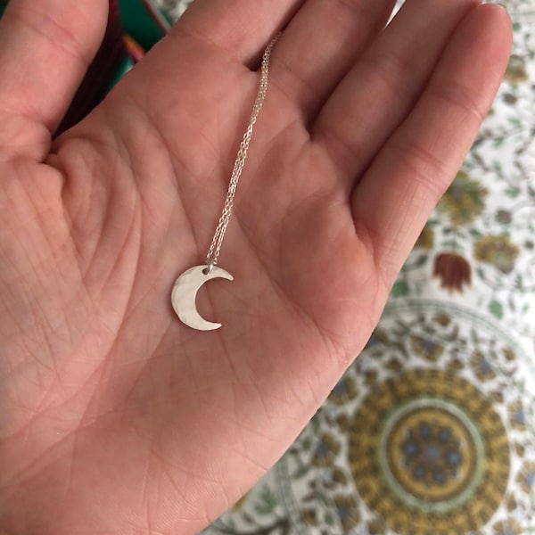 Small Sterling Silver Moon Necklace, Crescent Moon, Silver Necklace ...