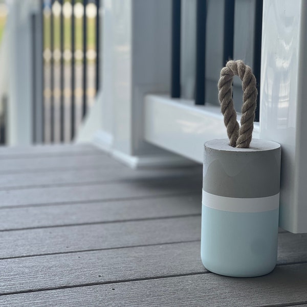 Cement Doorstop, White Stripe Door Stopper, Modern Doorstop, Heavy ...