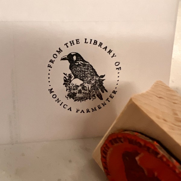 Horror Book Stamp Personalized | Raven on Skull Library Stamp Custom ...