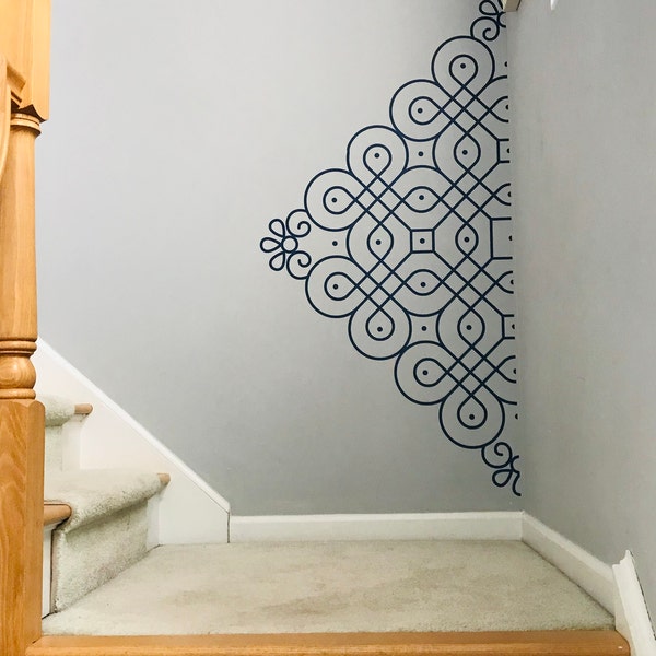 Kolam Half Wall Decal - Folk Indian Wall Art Sticker for Home - Studio ...