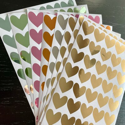 Set of 35 Real Gold Foil Heart Stickers, Love Heart Valentines Stickers ...
