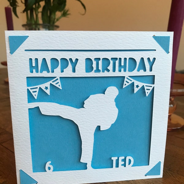 Martial Arts Happy Birthday Personalised Papercut Card, Happy Birthday ...