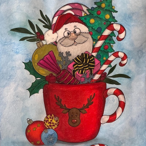 Christmas Cup Coloring Page - Santa, Reindeer, Candy Canes, Mistletoe ...