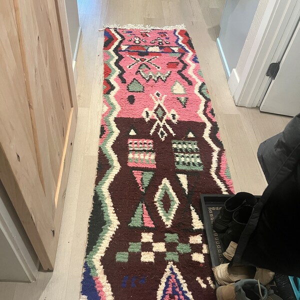 Maroon Pink Moroccan Runner Rug, Boho Narrow Colorful Wool Runner ...