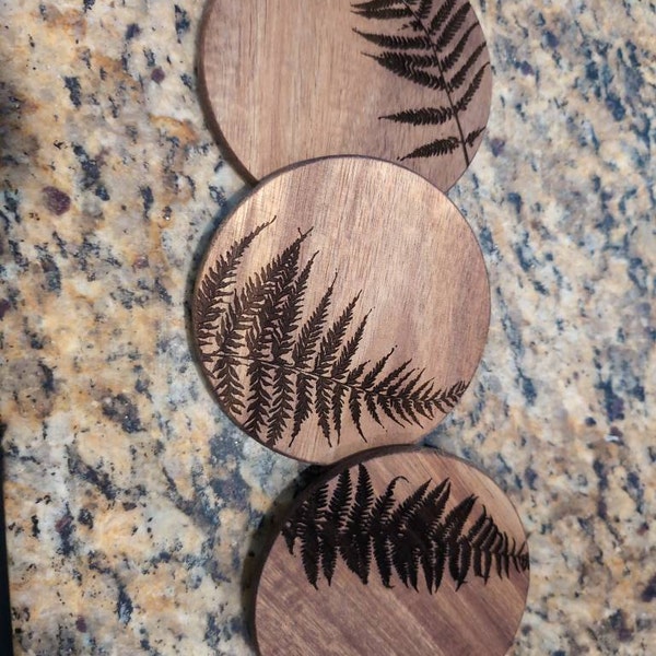 Fern Coaster Set, Set of 4, Wooden Coasters, Olive Wood, Wood Grain ...